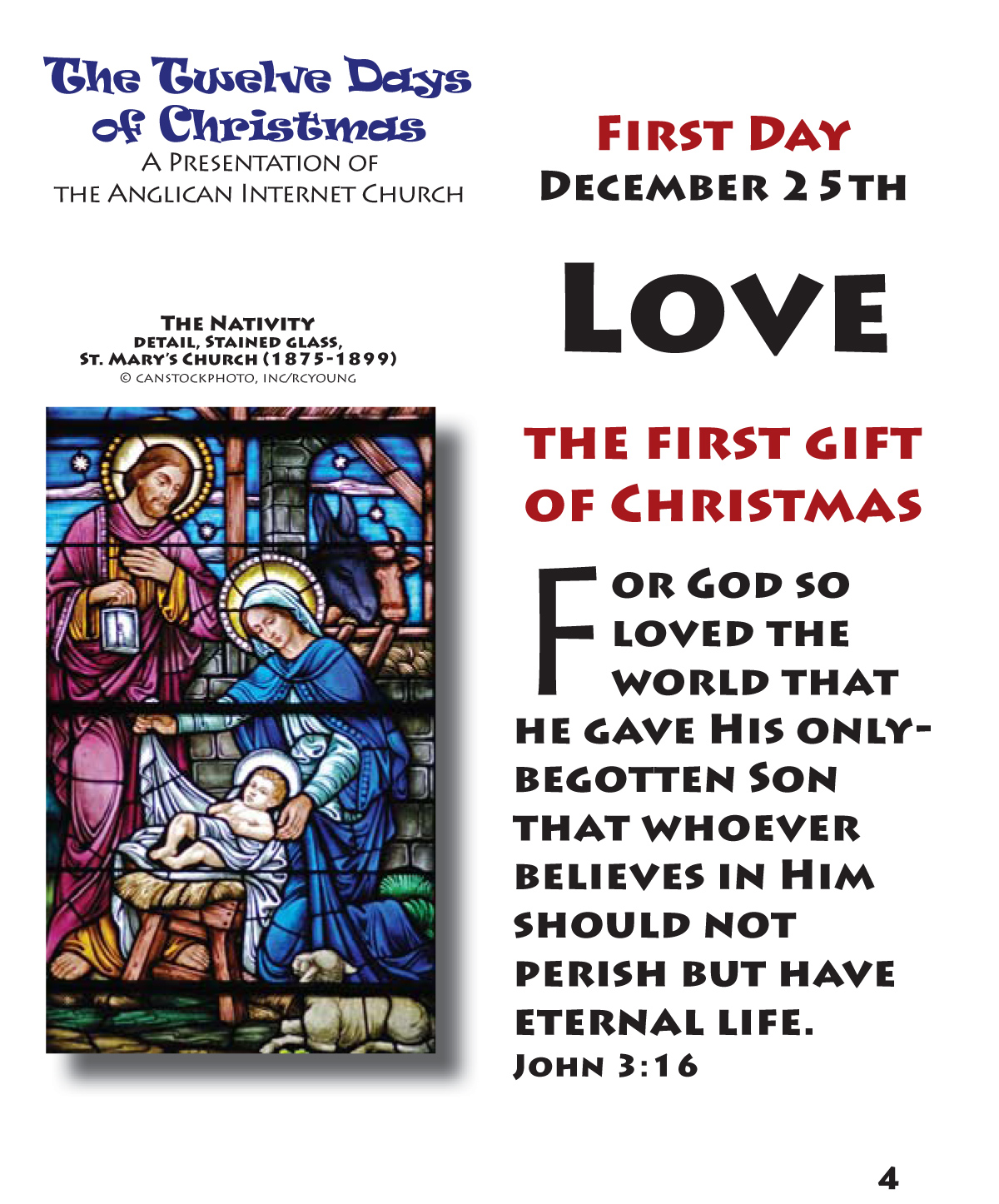 Twelve Days of Christmas – 1st Day – Dec. 25th – Love – Anglican ...